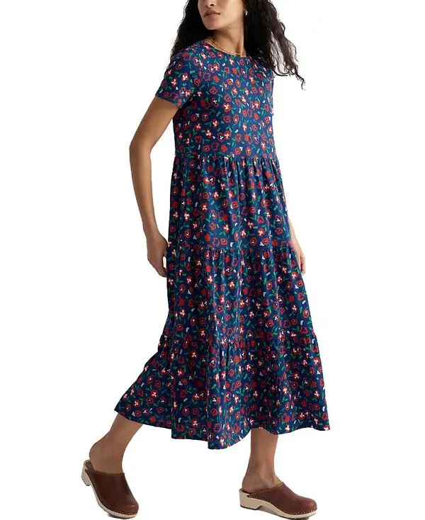 SEASALT CORNWALL Short Sleeve Line Strokes Dress - Arty Pansy Cayenne