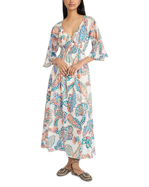 THE GOOD JOURNEY Wide Sleeve Maxi Dress - Ivory/ Coral