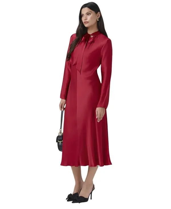 satin tie neck midi dress Tara Satin Tie Neck Dress