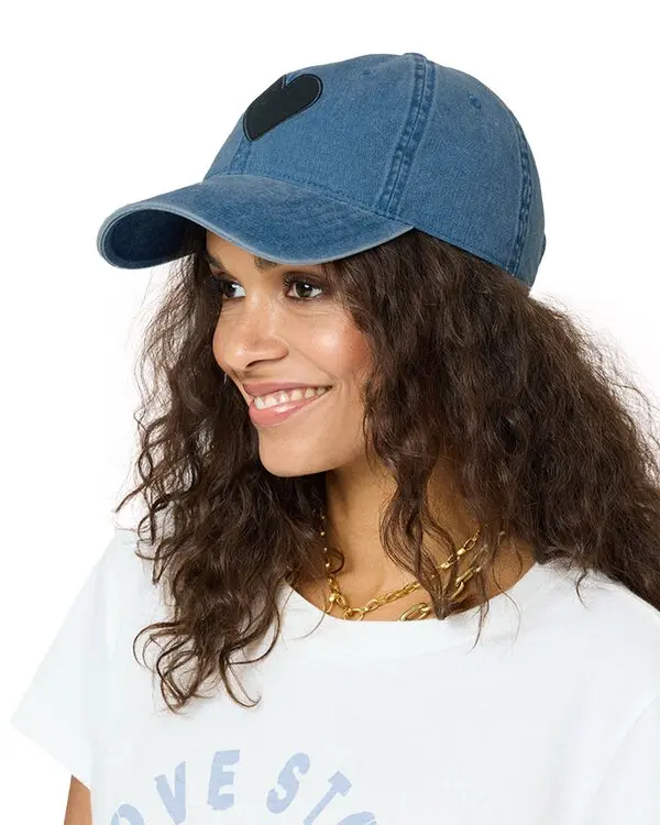 KERRI ROSENTHAL Imperfect Heart Denim Baseball Cap - Denim/black
