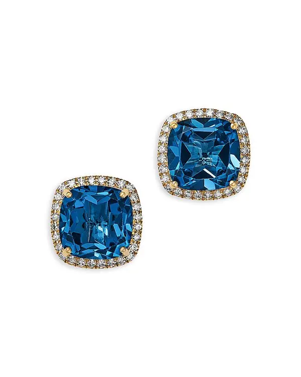 Bloomingdale'S London Blue Topaz And Diamond Halo Stud Earrings - Gold