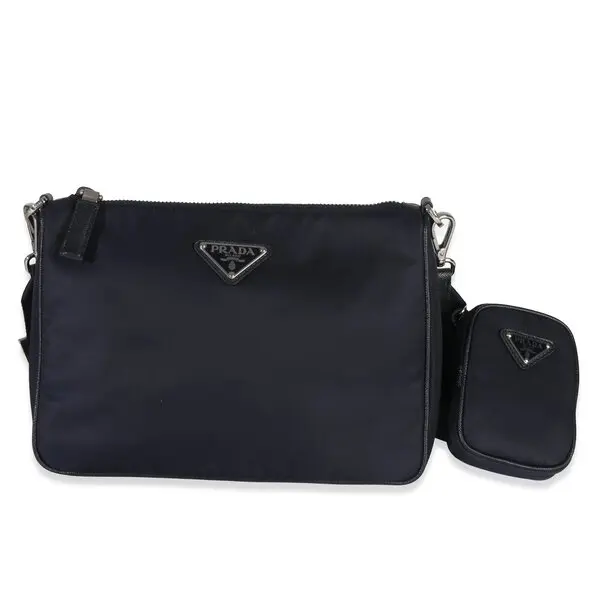 Prada Navy Re-nylon & Saffiano Leather Trim Shoulder Bag - Blue