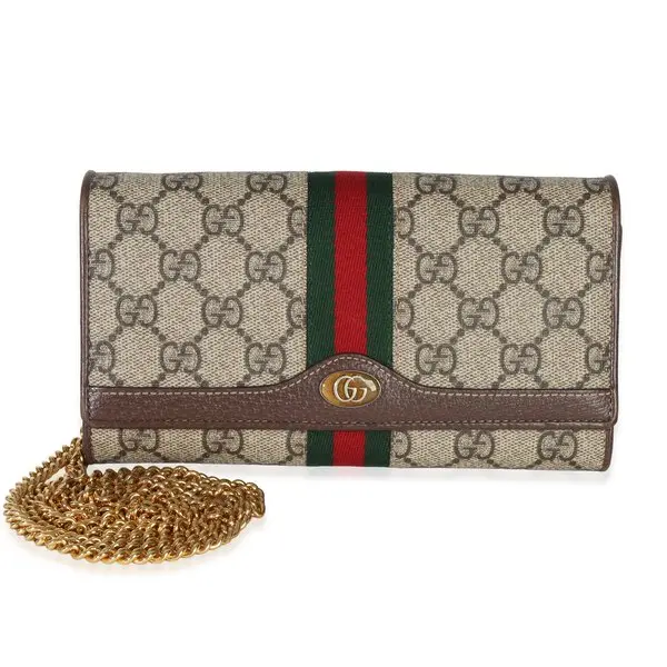 Gucci Gg Supreme Canvas Ophidia Wallet On Chain - Beige
