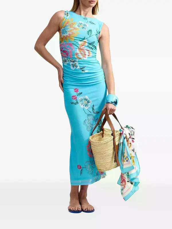 ASTON STUDIO Ariel Floral Midi Dress - Blue