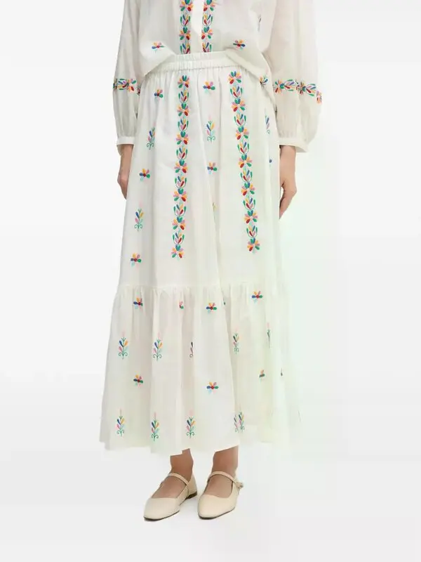 LA PETITE FRANÇAISE Jamal Embroidered Tiered Maxi Skirt - White