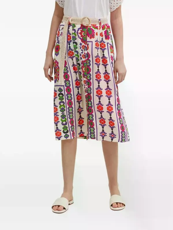 LA PETITE FRANÇAISE Floral Button Midi Skirt - Neutrals