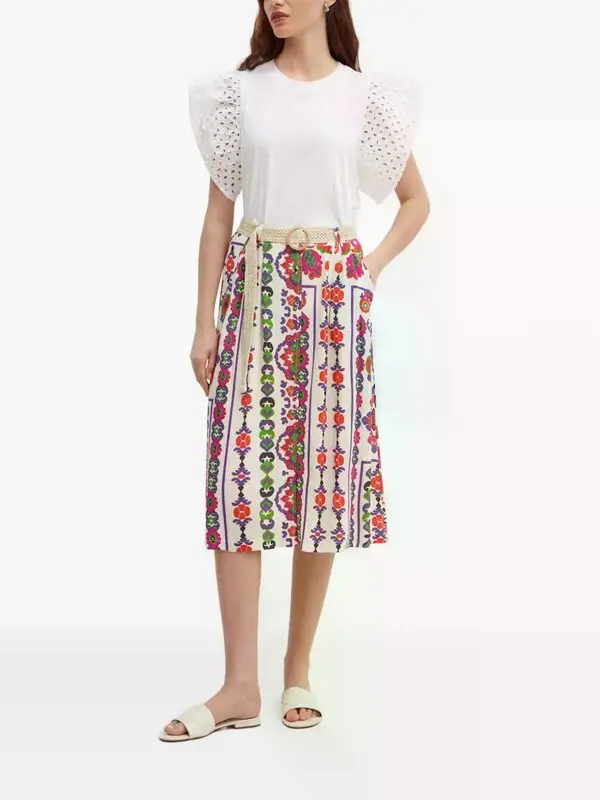 LA PETITE FRANÇAISE Floral Button Midi Skirt