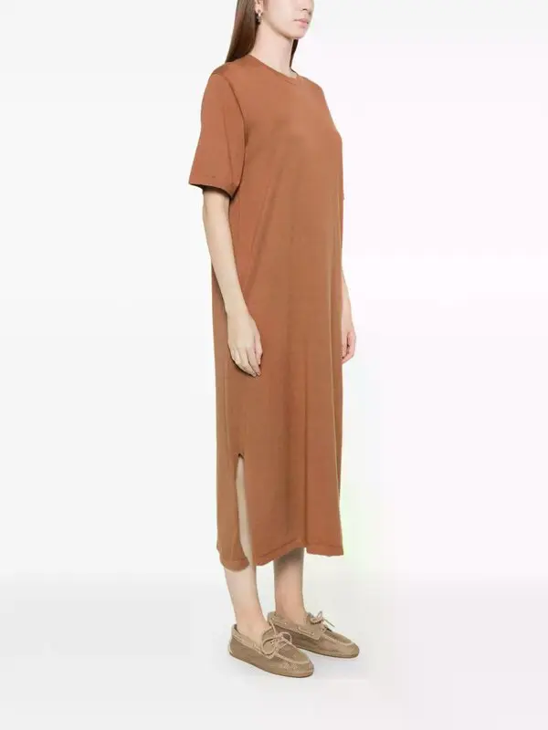 Eric Bompard Short-sleeve Midi Dress With Slit - Brown