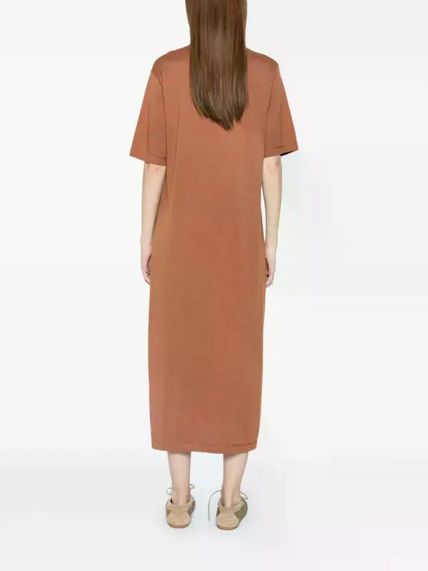 Eric Bompard Short-sleeve Midi Dress With Slit - Brown