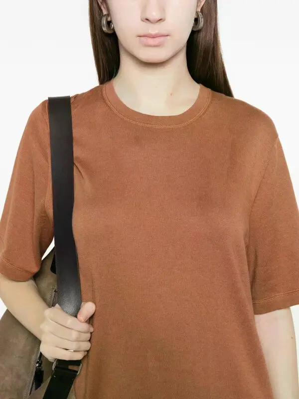 Eric Bompard Short-sleeve Midi Dress With Slit - Brown
