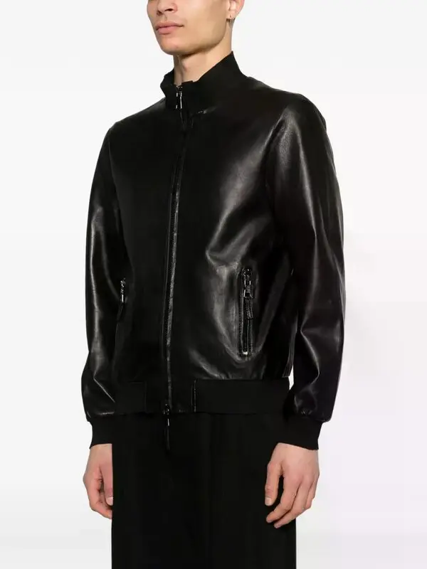 THE JACK LEATHERS Zip-up Leather Bomber Jacket