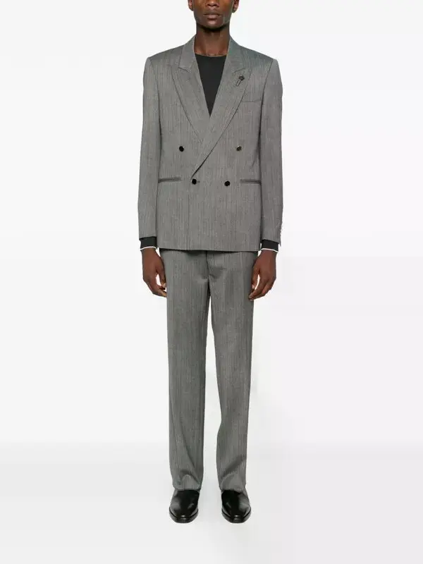 LARDINI Double-breasted Herringbone Blazer