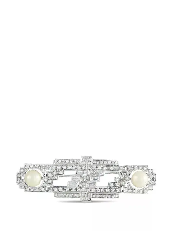 LB EXCLUSIVE Art Deco Diamond And Pearl Brooch - Silver