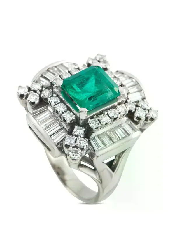 LB EXCLUSIVE Emerald And Diamond Embellished Ring - Silver