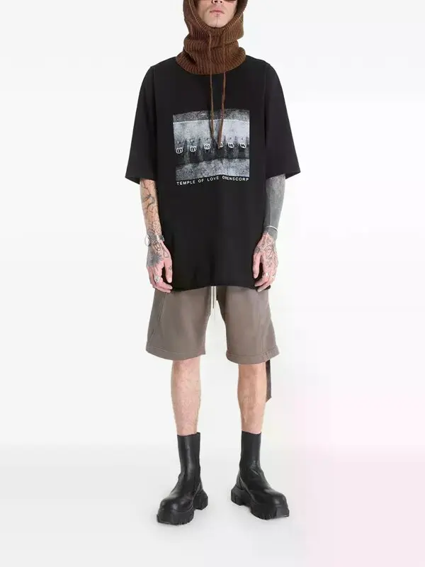 Rick Owens Jumbo Ss Graphic-print Raw-cut T-shirt - Brown