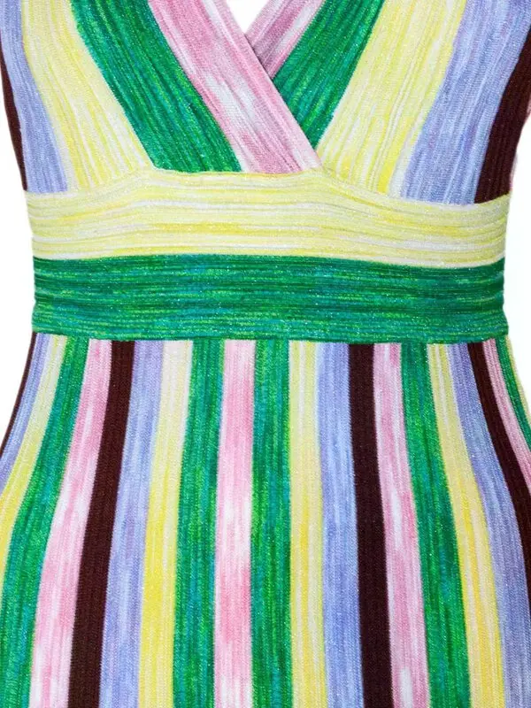 green and purple striped dress Lands' End green stripe shortsleeves dress with purple trim women's size  small