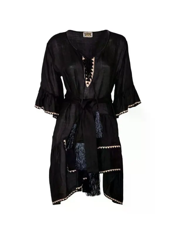 Pho Firenze Embroidered-trim Tassel-detail Dress - Black