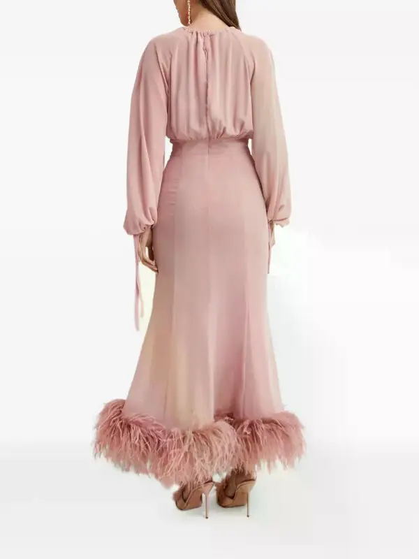 16Arlington Davis Tie-neck Feather Dress - Pink