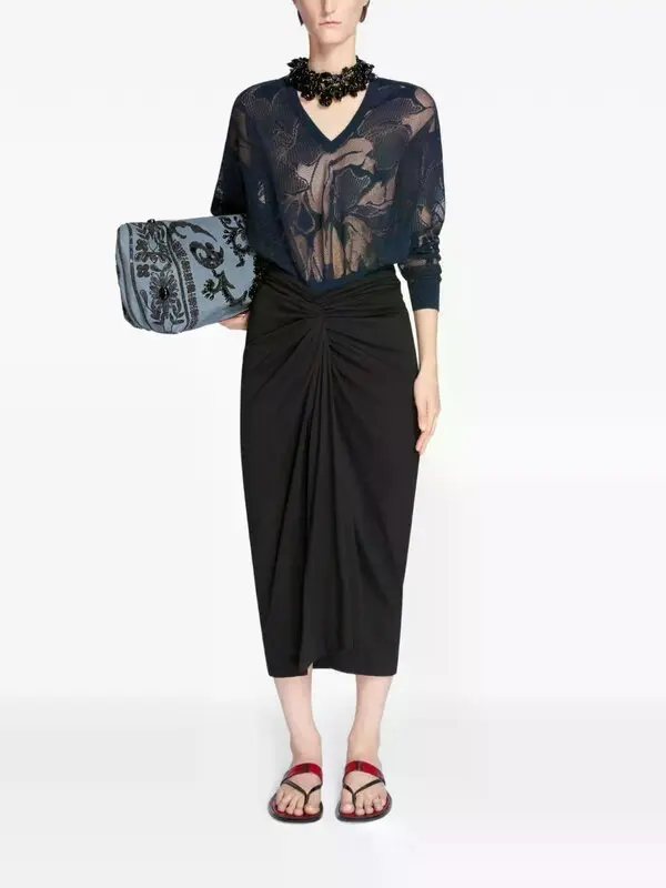 Dries Van Noten Knotted Jersey Midi Skirt - Black