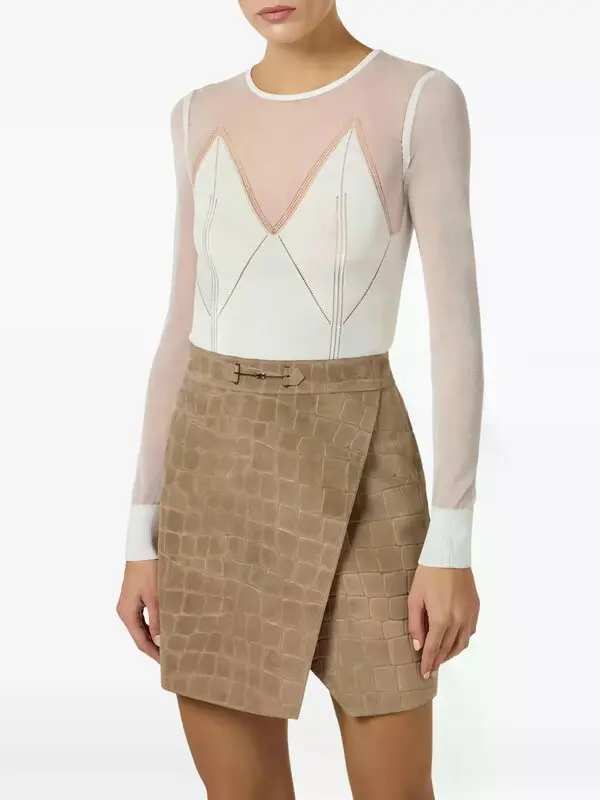 Elisabetta Franchi Sheer Knit Top With Geometric Cups - Neutrals