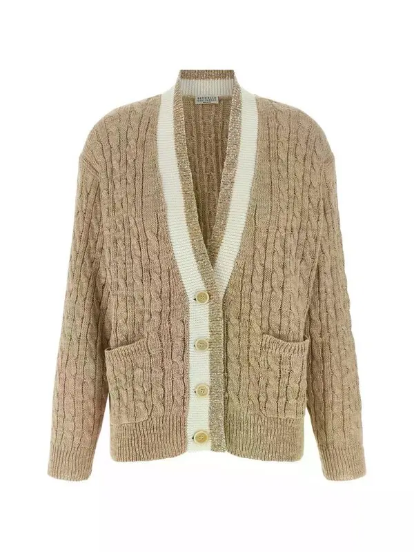 Brunello Cucinelli Braided V-neck Cardigan - Neutrals