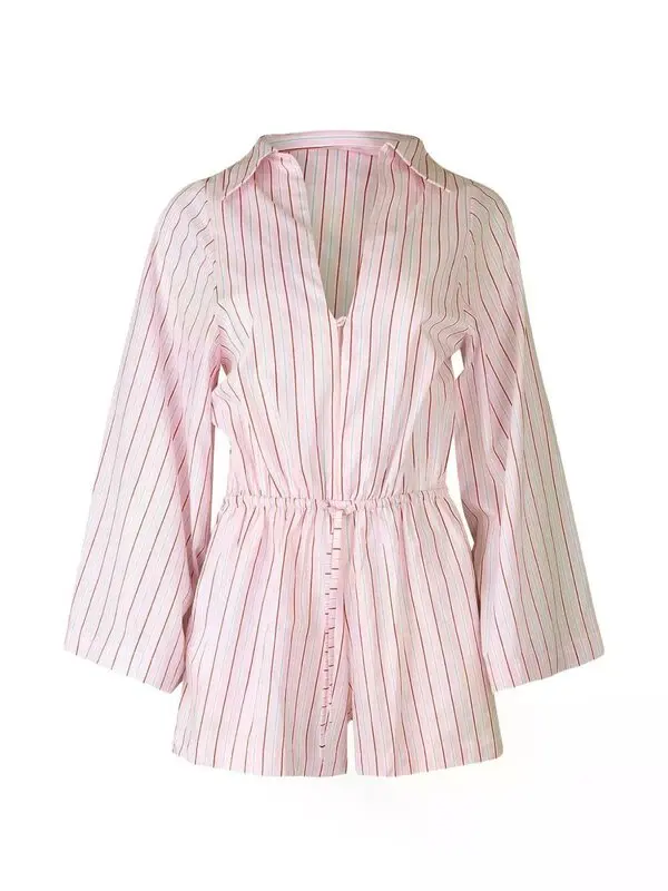 Faithfull The Brand Aksel Striped Tie-waist Playsuit - Pink