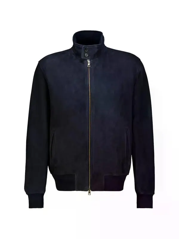 Boglioli Zipped Leather Bomber Jacket - Blue