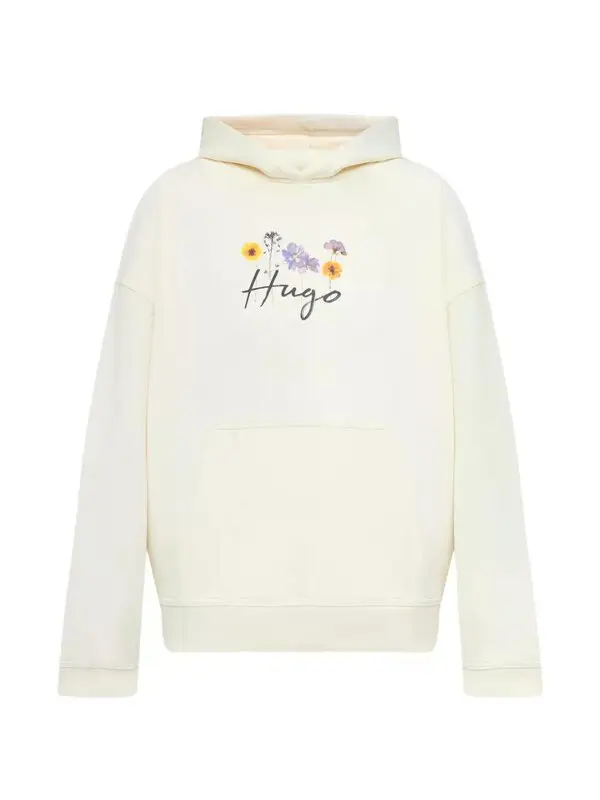 Hugo Floral-print Hoodie - Neutrals