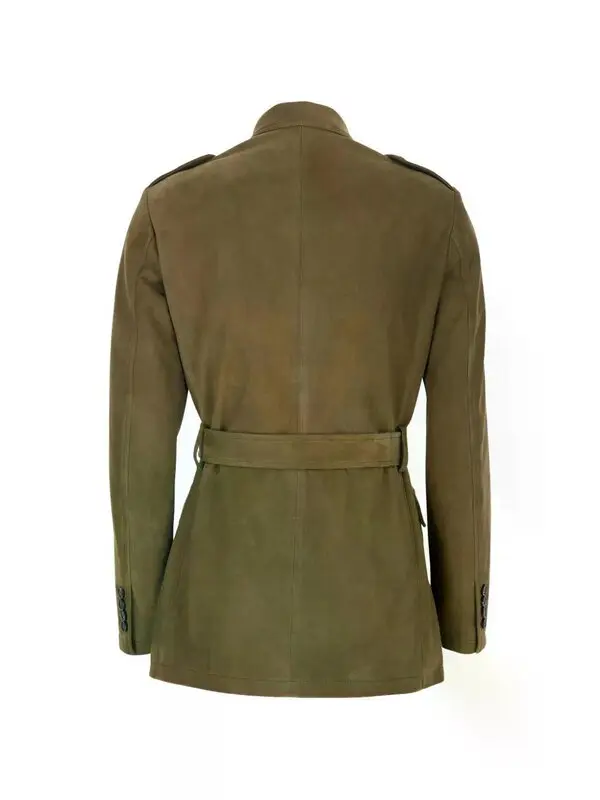 Tagliatore Buttoned Belted Leather Coat