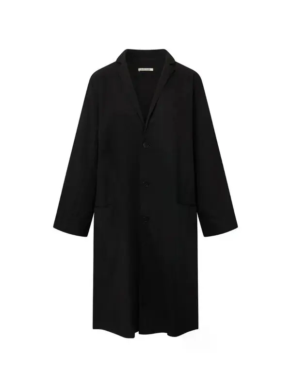Black Crane Crinkled Button Coat - Black