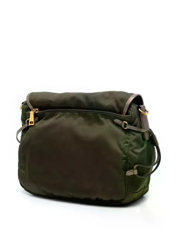 Prada Tessuto Zip Double Buckle Messenger Crossbody Bag - Green