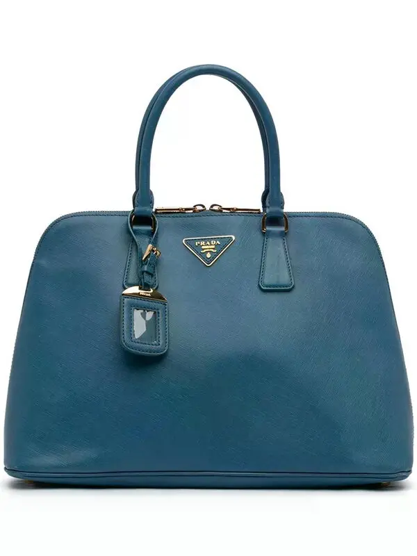 Prada Large Saffiano Lux Promenade Satchel - Blue