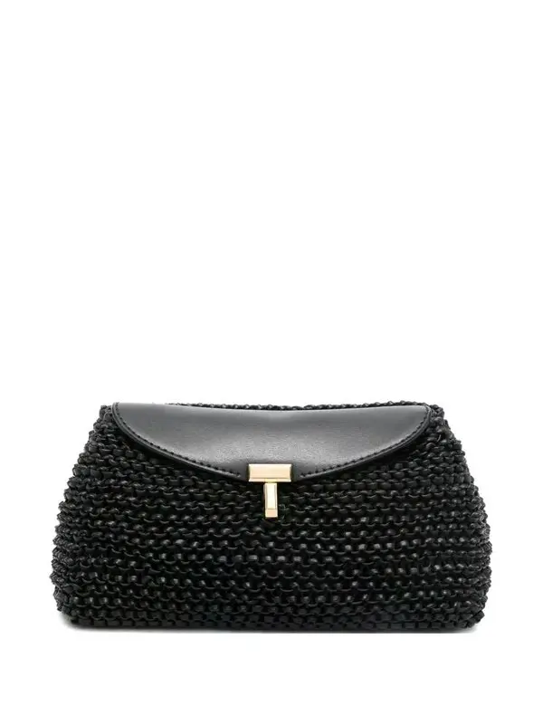 TOTEME Mini T-lock Woven Leather Clutch Bag - Black