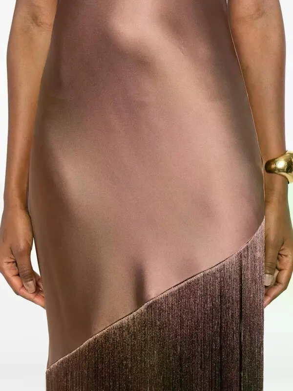 Pinko One-shoulder Fringed Dress - Brown