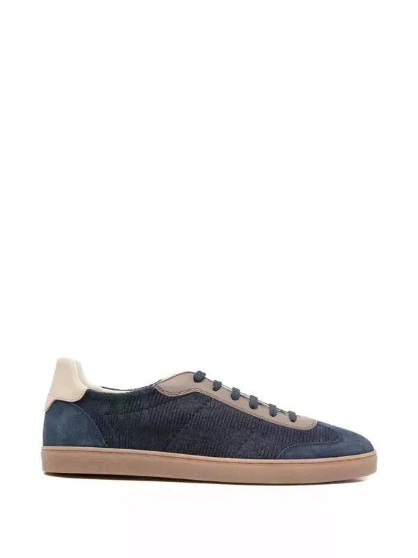 Brunello Cucinelli Cotton Knit, Suede, And Matte Calfskin Sneakers