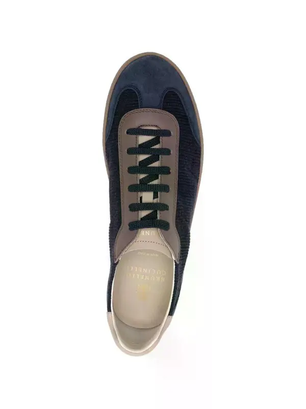 Brunello Cucinelli Cotton Knit, Suede, And Matte Calfskin Sneakers