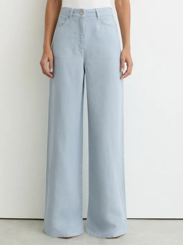 REISS Lyocell-linen Wide-leg Trousers - Blue