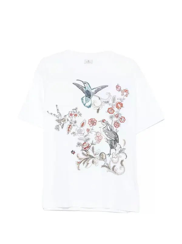Etro Floral-embroidered T-shirt - White