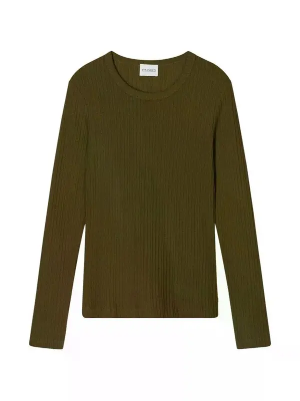 Closed Crewneck Long Sleeve Top - Green