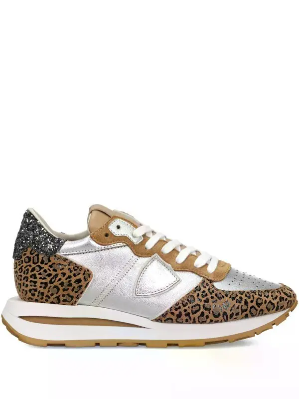 Philippe Model Leopard Print Glitter Trainers - Silver