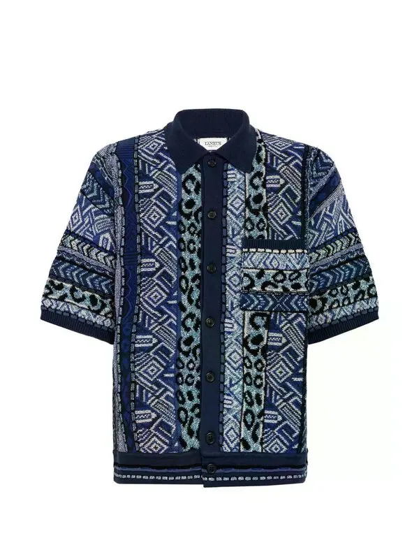 LANEUS Patterned Knitted Shirt - Blue