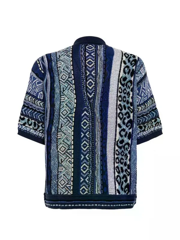 LANEUS Patterned Knitted Shirt - Blue