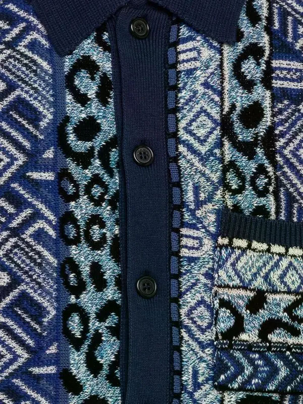 LANEUS Patterned Knitted Shirt - Blue