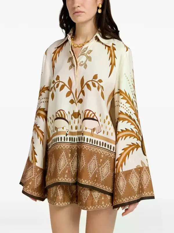 VASILIKI Patterned Wide-sleeved Blouse