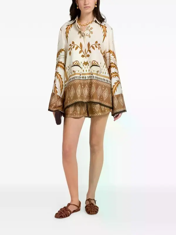 VASILIKI Patterned Wide-sleeved Blouse