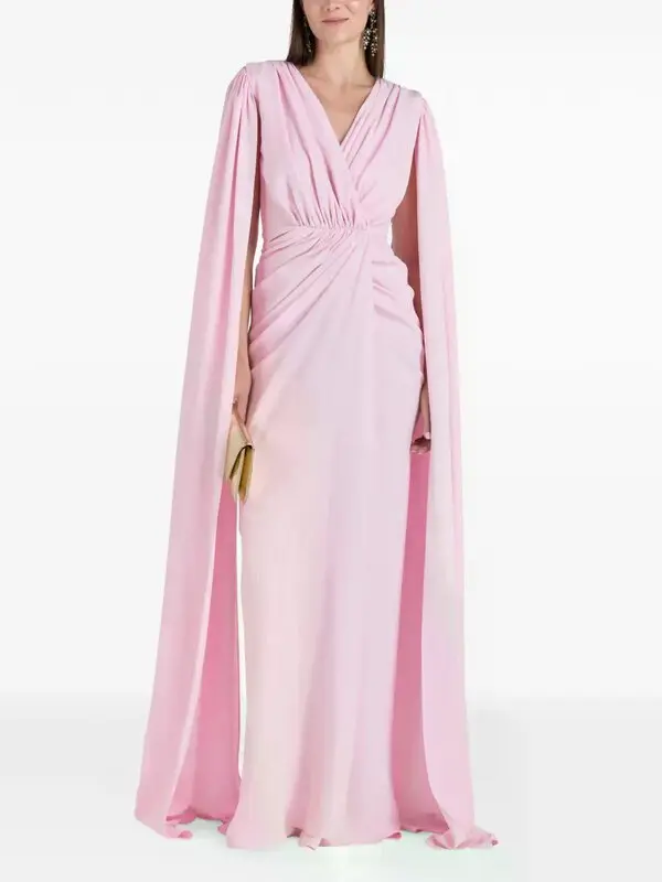 RHEA COSTA Evelyn Cape V-neck Maxi Dress