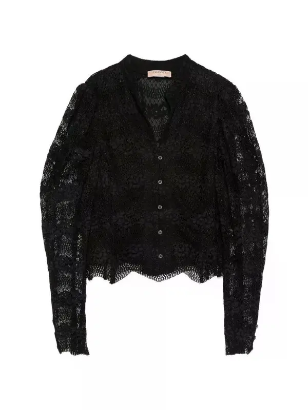 TWINSET Lace Scalloped Blouse - Black
