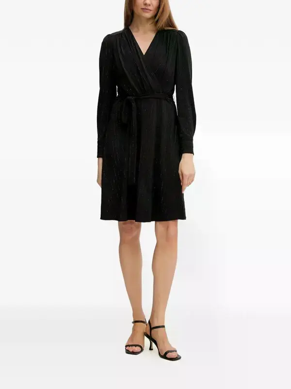 Dkny Tie Waist V-neck Dress - Black