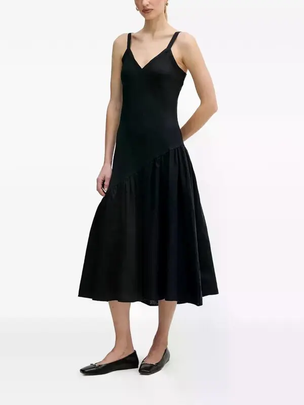 Dkny V-neck Ruffled Midi Dress - Black