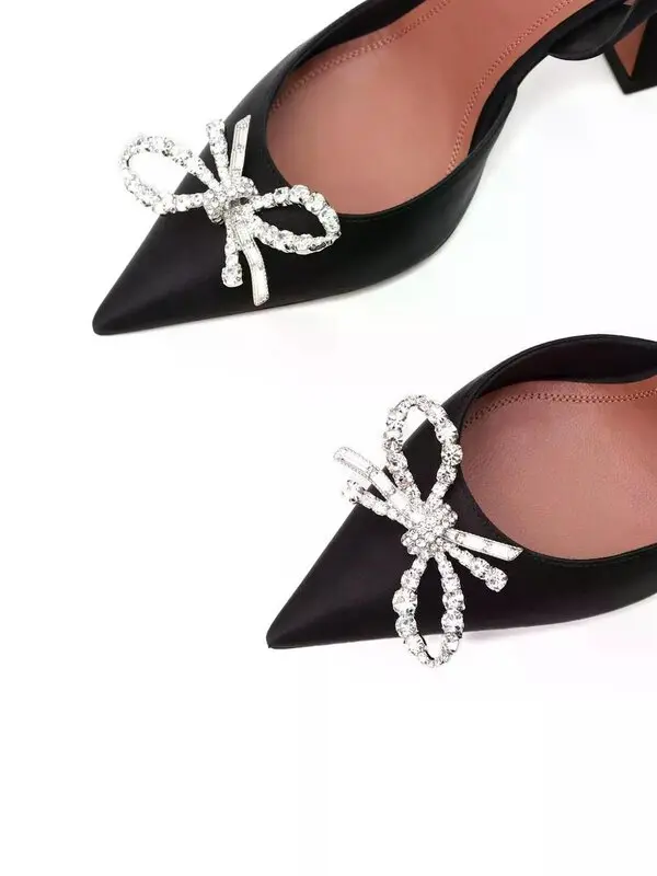 Amina Muaddi 95mm Rosie Crystal-bow Slingback Pumps - Black